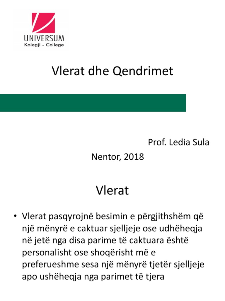 Ligjerata 2 Vlerat Dhe Qendrimet | PDF