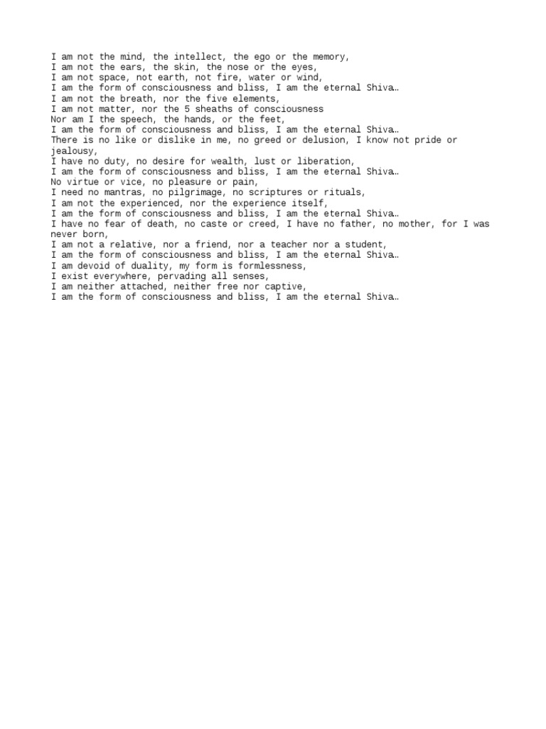 Nirvana Shatakam Poem English Translation | PDF