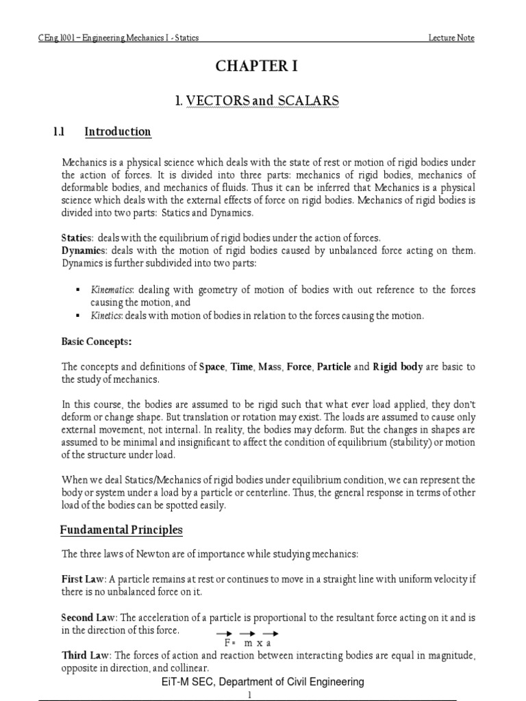Engineering Mechanics I Lecture Note | Download Free PDF | Euclidean Vector | Sine