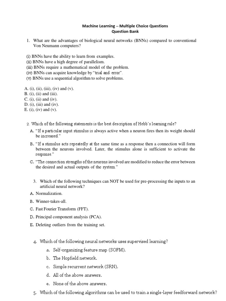 MLA Question Bank | PDF | Artificial Neural Network | Applied Mathematics