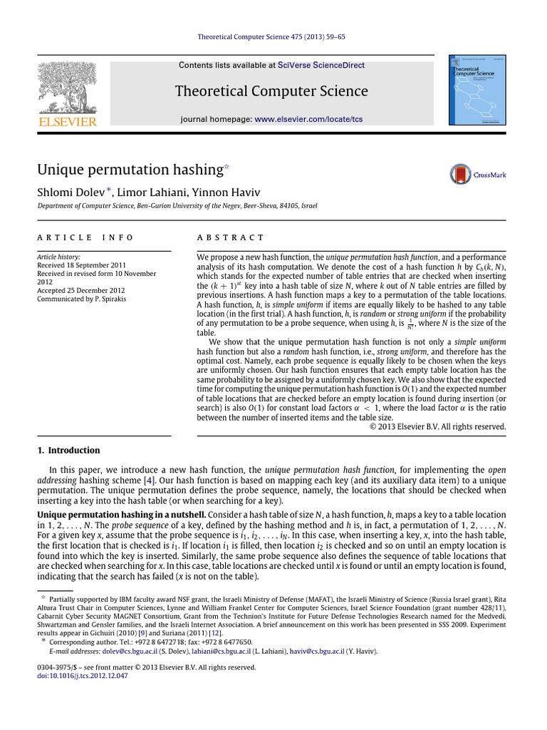 Theoretical Computer Science: Shlomi Dolev, Limor Lahiani, Yinnon Haviv | PDF | Permutation ...