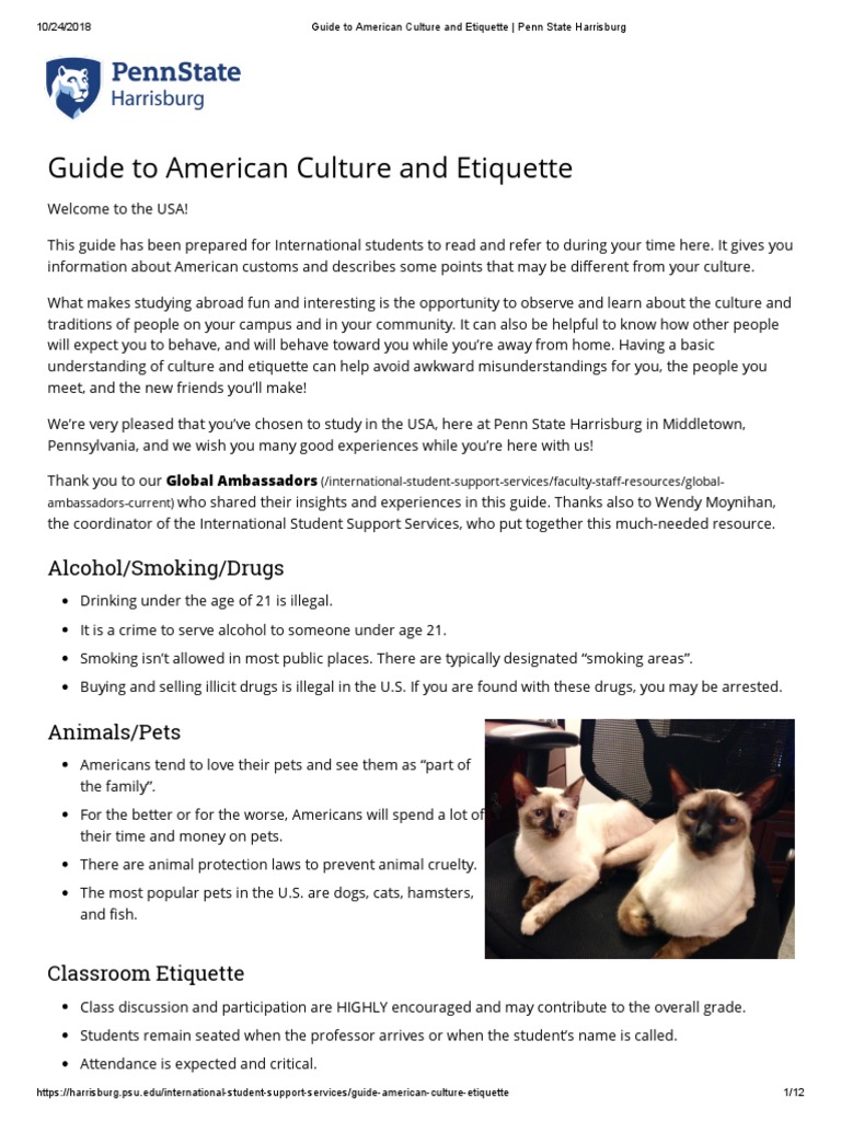 Guide To American Culture and Etiquette - Penn State Harrisburg | PDF ...