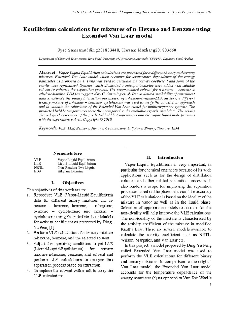 CHE513 - Project Report - Equilibrium Calculations For Mixtures of N ...