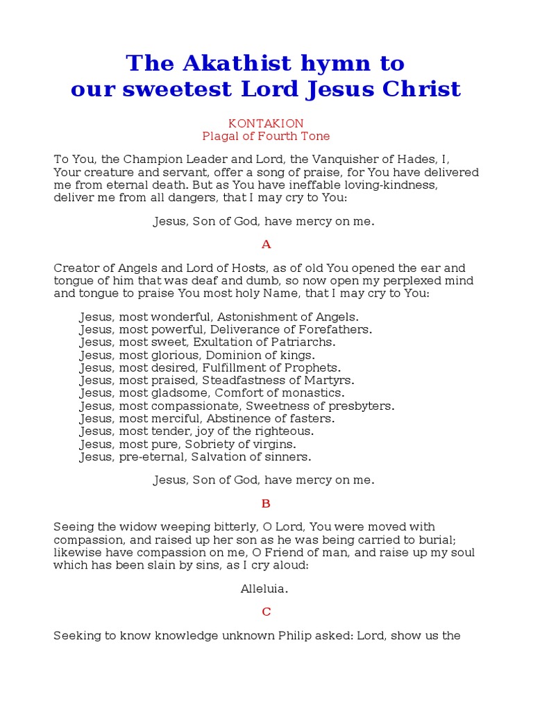 The Akathist Hymn To Jesus Christ PDF | PDF | Mercy | Sin