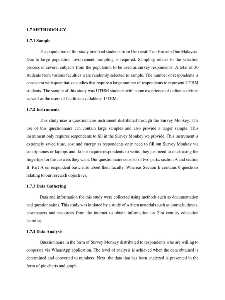 1.7 Methodolgy 1.7.1 Sample | PDF | Questionnaire | Survey Methodology