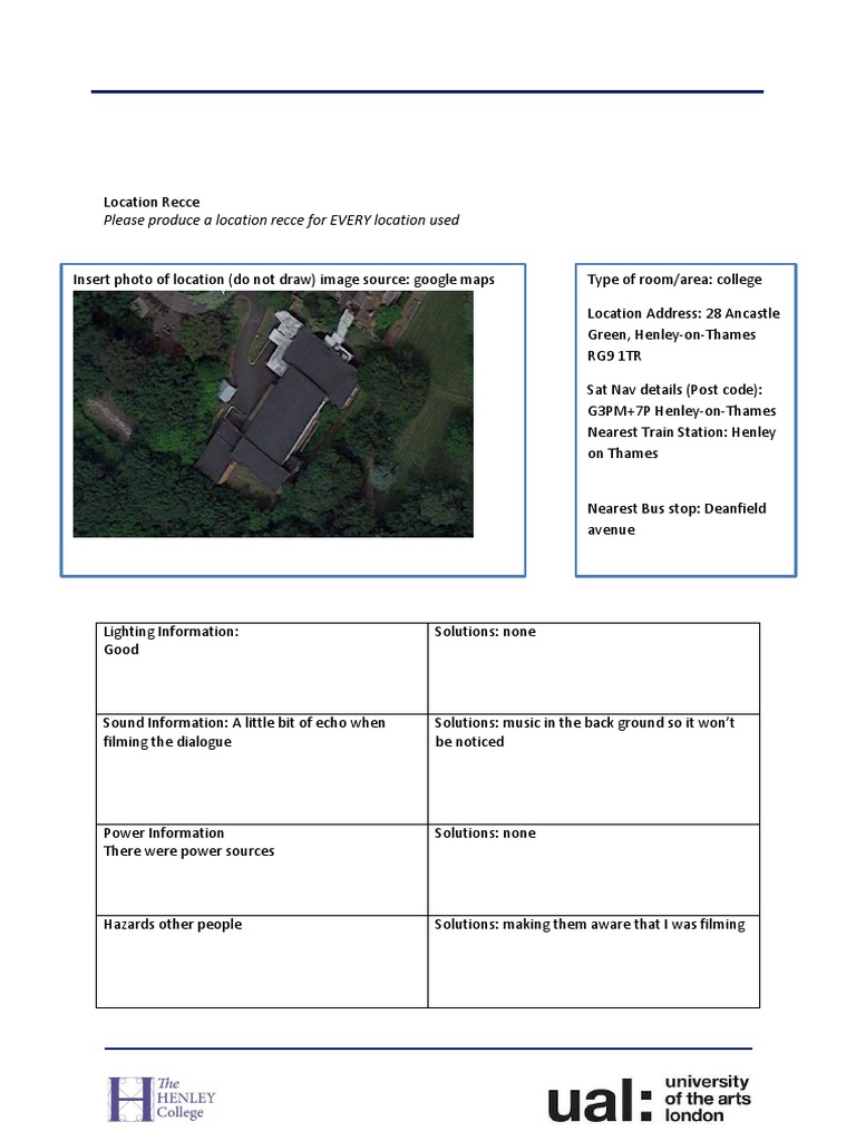 Please Produce A Location Recce For EVERY Location Used | PDF ...