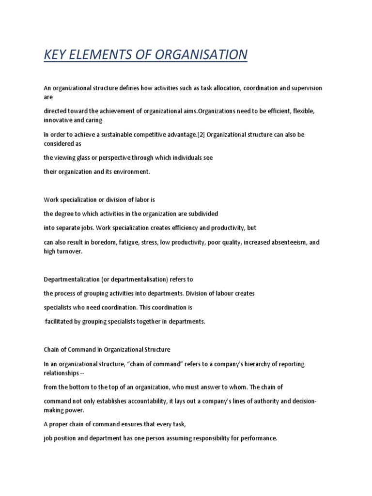 Key Elements of Organisation | PDF | Organizational Structure ...