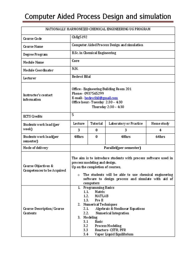 Computer Aided Process Design Simulation | PDF | Simulation | Numerical Analysis
