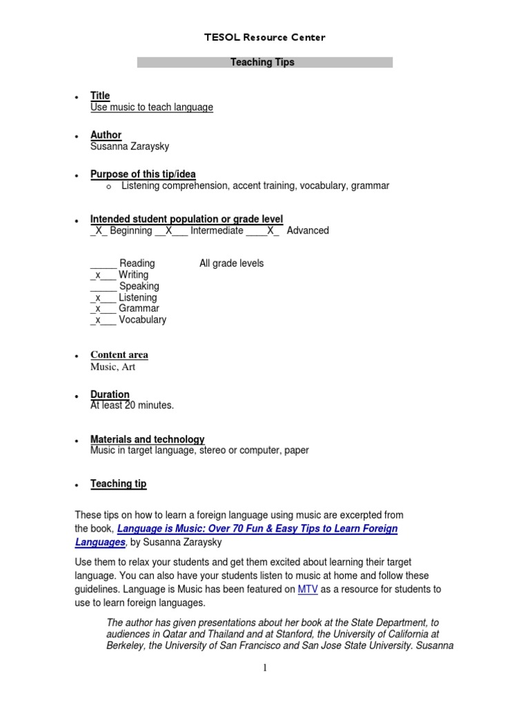 Use Music To Teach Language | PDF | Grammatical Tense | Grammatical ...