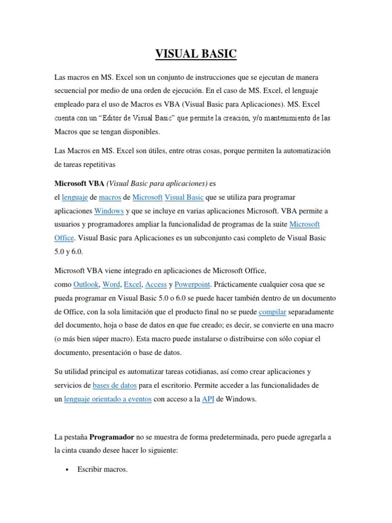 Visual Basic | PDF | Visual Basic para Aplicaciones | Macro (informática)