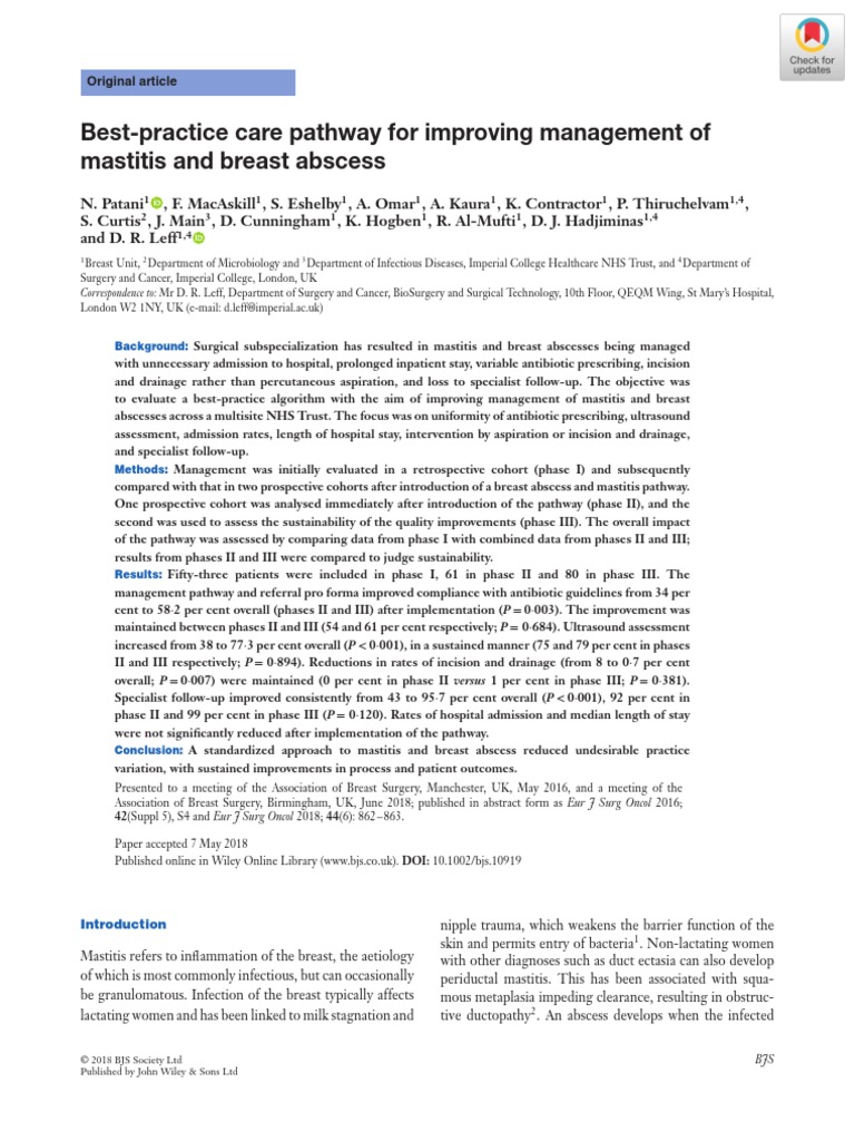 Best-Practice Care Pathway For Improving Management of Mastitis and ...