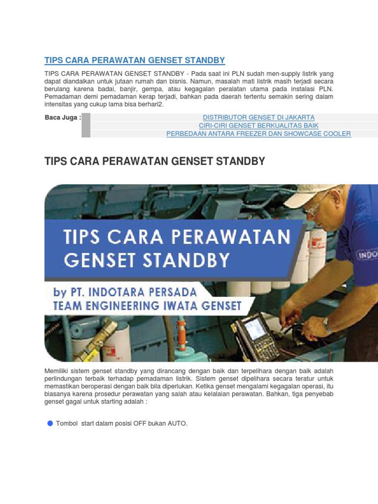 Perawatan Genset Standby | PDF | Teknologi & Rekayasa