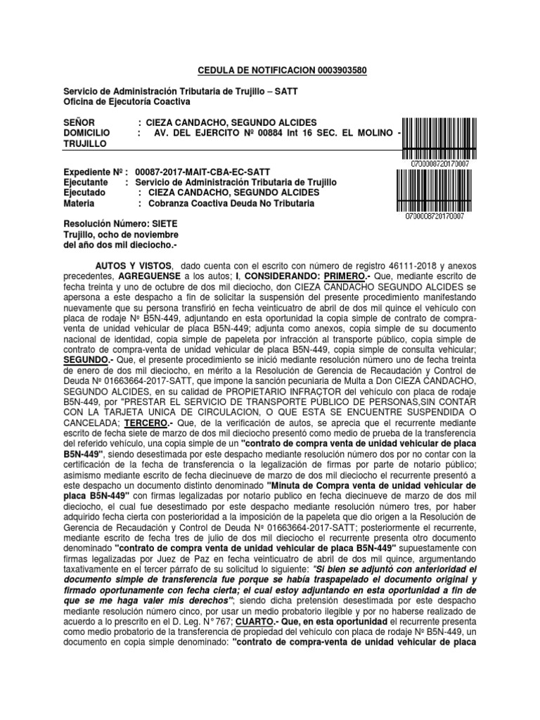 Cedula de Notificacion 0003903580 | Descargar gratis PDF | Gobierno ...