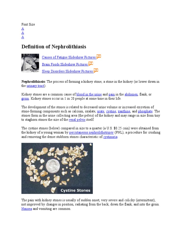 Definition of Nephrolithiasis | PDF | Urine | Kidney