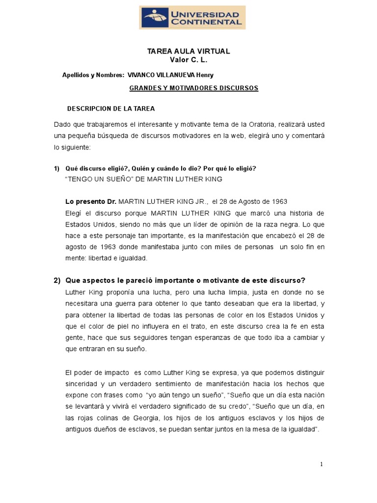Análisis del discurso "Tengo un sueño" | PDF | Martin Luther King hijo ...