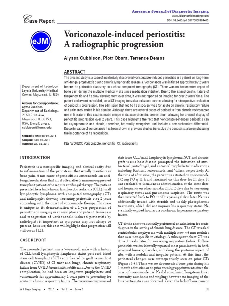 Voriconazole Induced Periostitis | PDF | Ct Scan | Medical Imaging