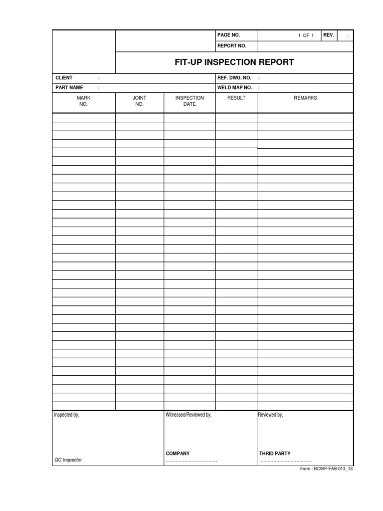Fit-Up Inspection Report