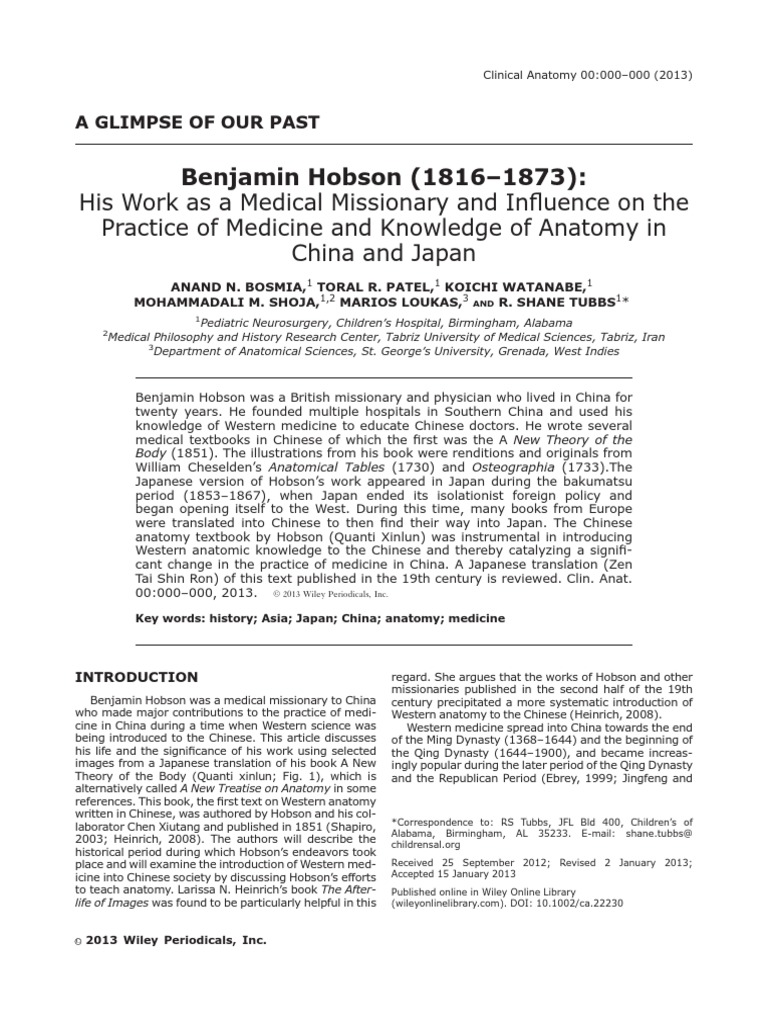 Benjamin Hobson - His Work As A Medical Missionary and Influence On The ...