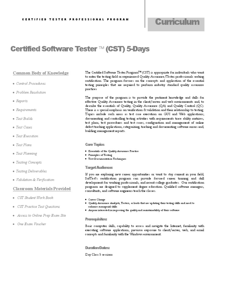 Certified Software Tester Program Overview | PDF | Quality Assurance ...