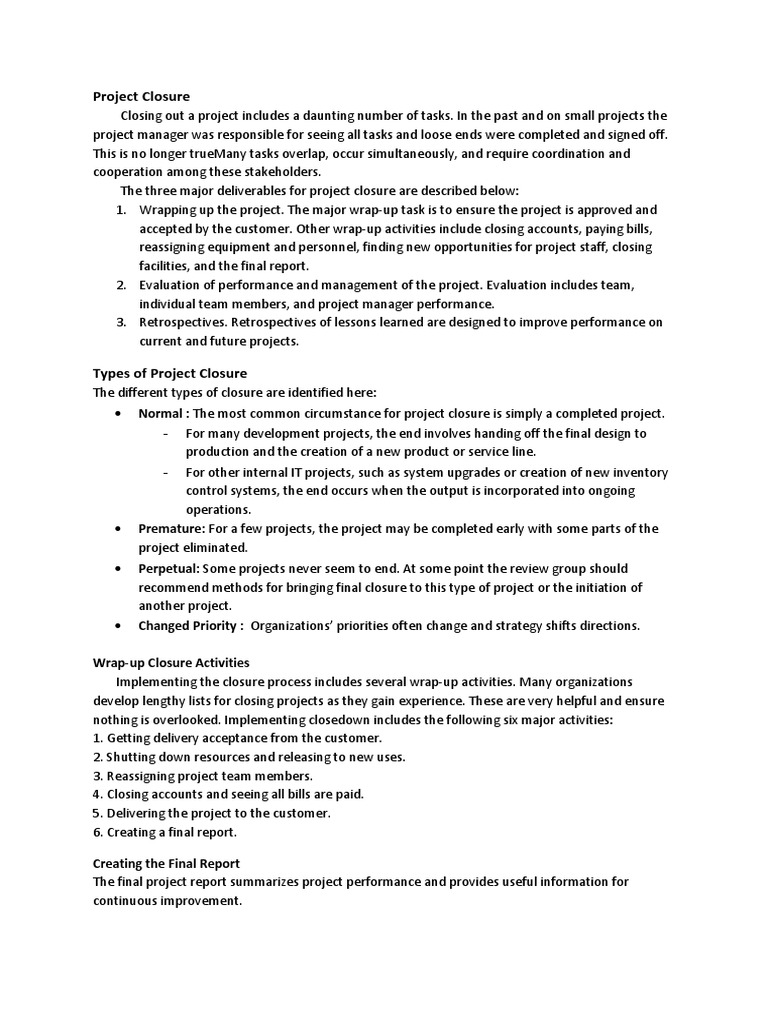 Project Closure Summary | PDF | Performance Appraisal | Evaluation