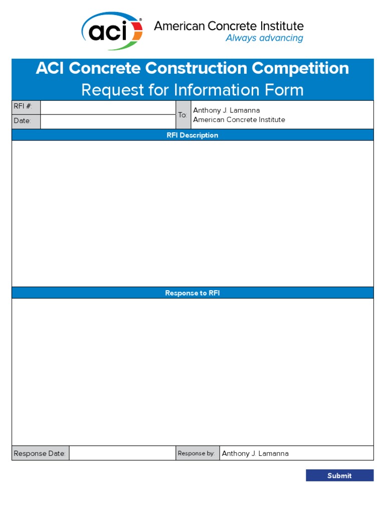Request For Information Form: ACI Concrete Construction Competition ...