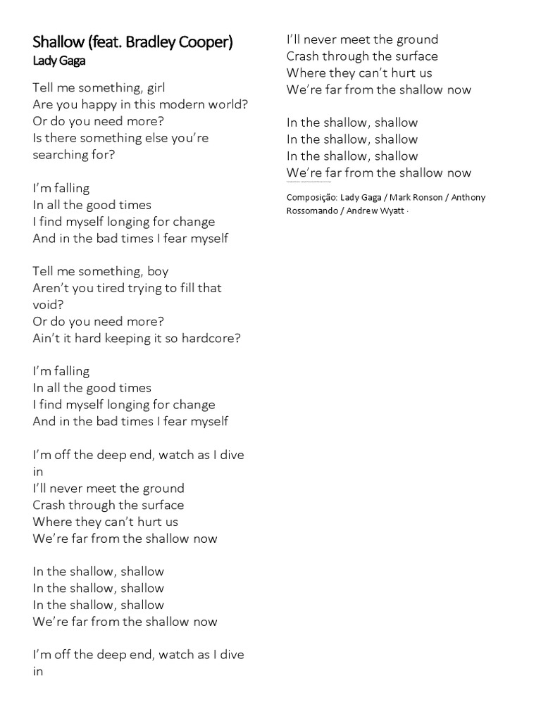 Emotional Reflections in "Shallow" | PDF | Language Arts & Discipline ...