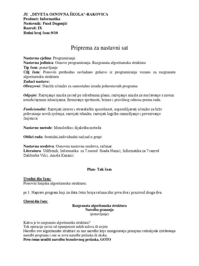 Vježbe Programiranja 6. Razred | PDF