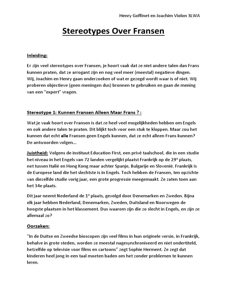 Stereotypes Over Fransen | PDF