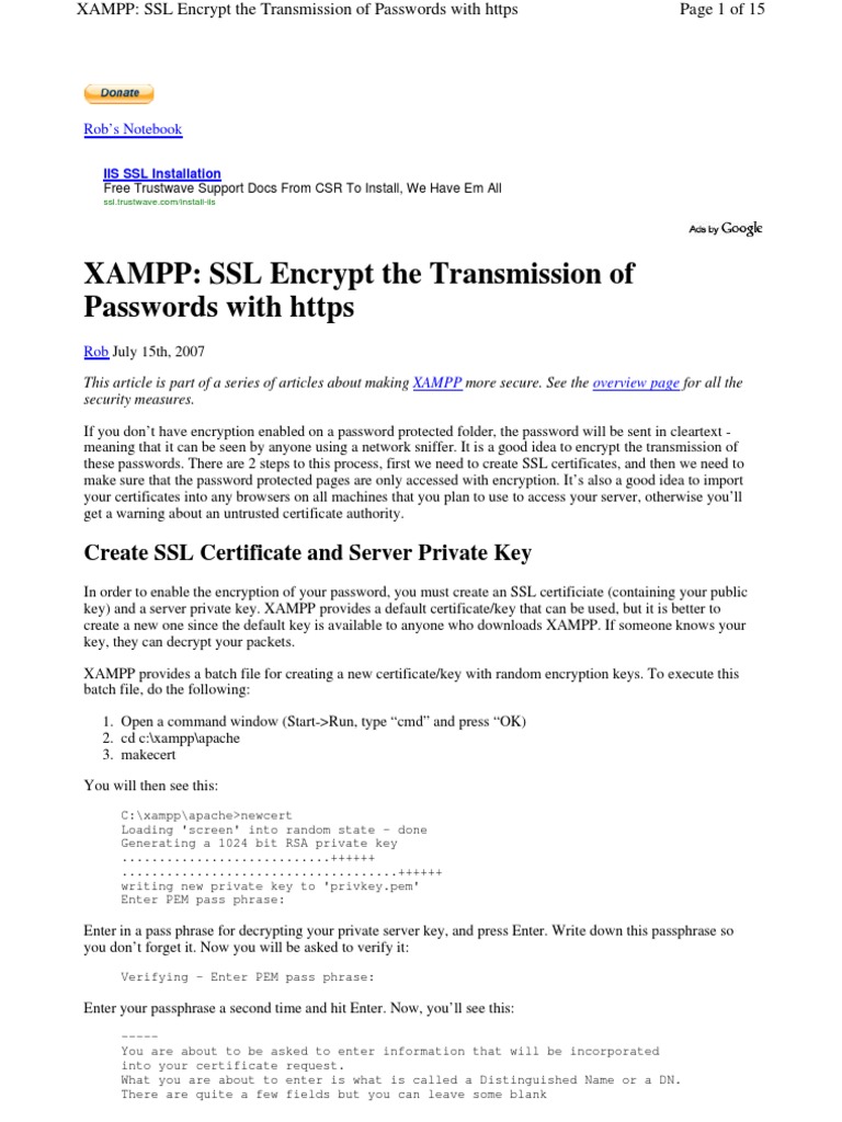 Xampp Ssl Encrypt Passwords Pdf Public Key Certificate Transport Layer Security