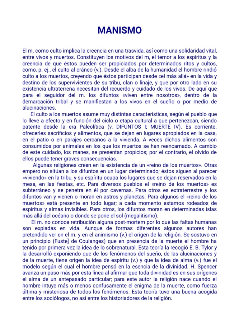 Significado y Culto del Manismo | PDF | Antropología cultural ...