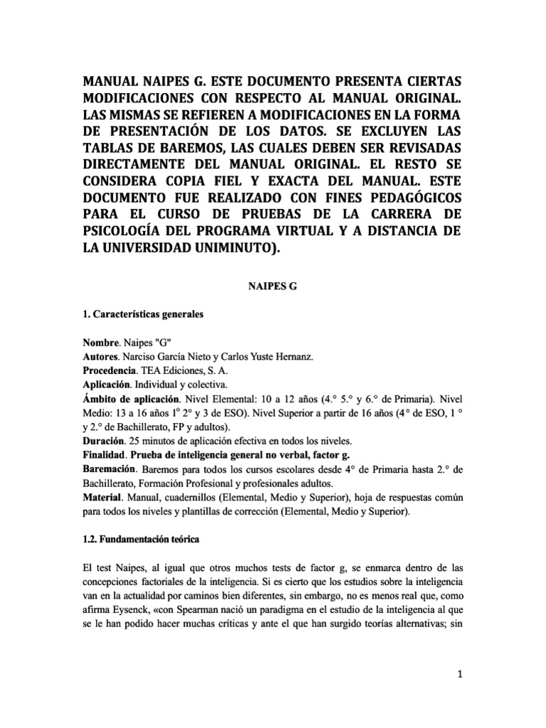 Manual Naipes G | PDF | Inteligencia | Validez (Estadísticas)