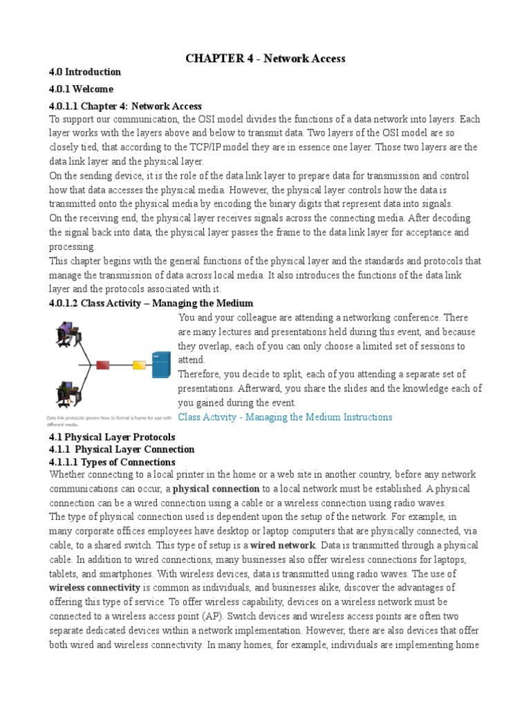 4.0.1 Welcome 4.0.1.1 Chapter 4: Network Access | PDF | Network Topology | Wireless Lan