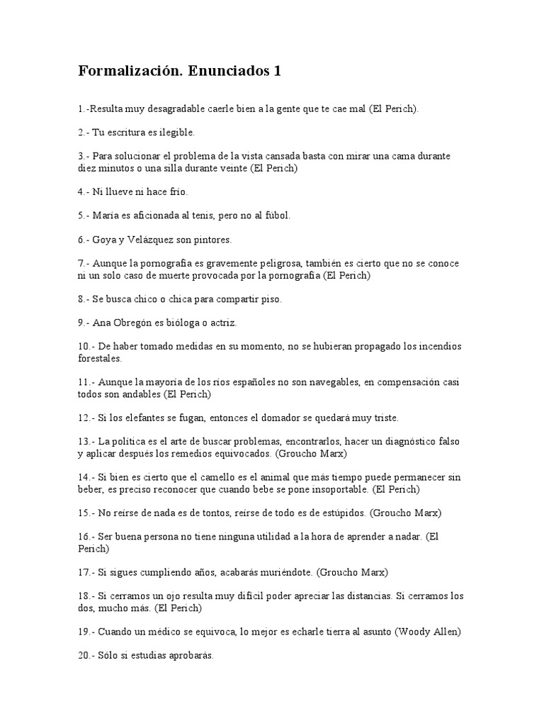 01 Formalización. Enunciados 1 | PDF