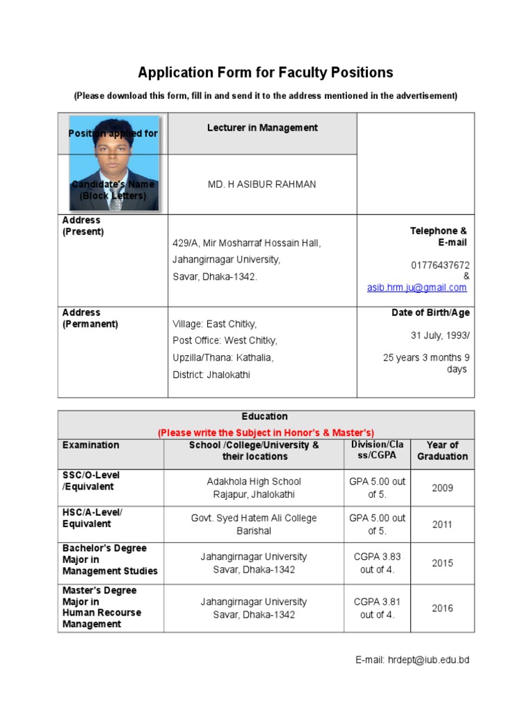 Application Form For Faculty Positions | PDF | Academic Journal ...