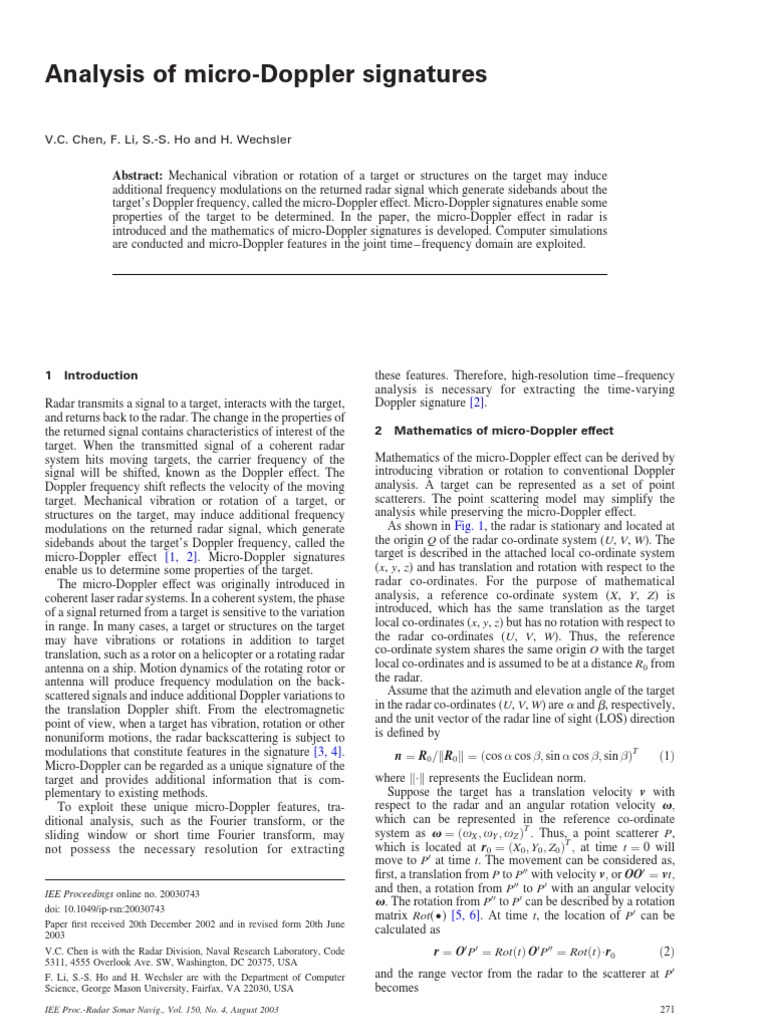 Analysis of Micro-Doppler Signatures | PDF | Radar | Teaching Mathematics