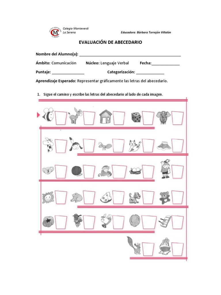 Evaluación De Reconocimiento Del Alfabeto