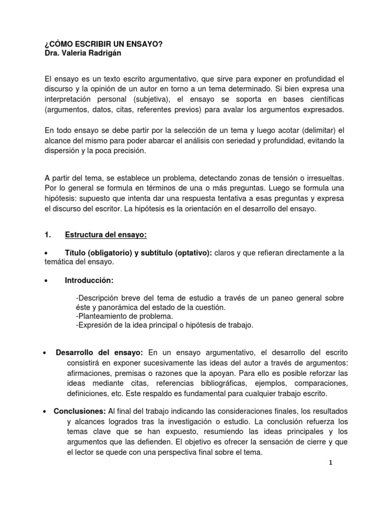 Cómo Escribir Un Ensayo | PDF | Ensayos | Hipótesis