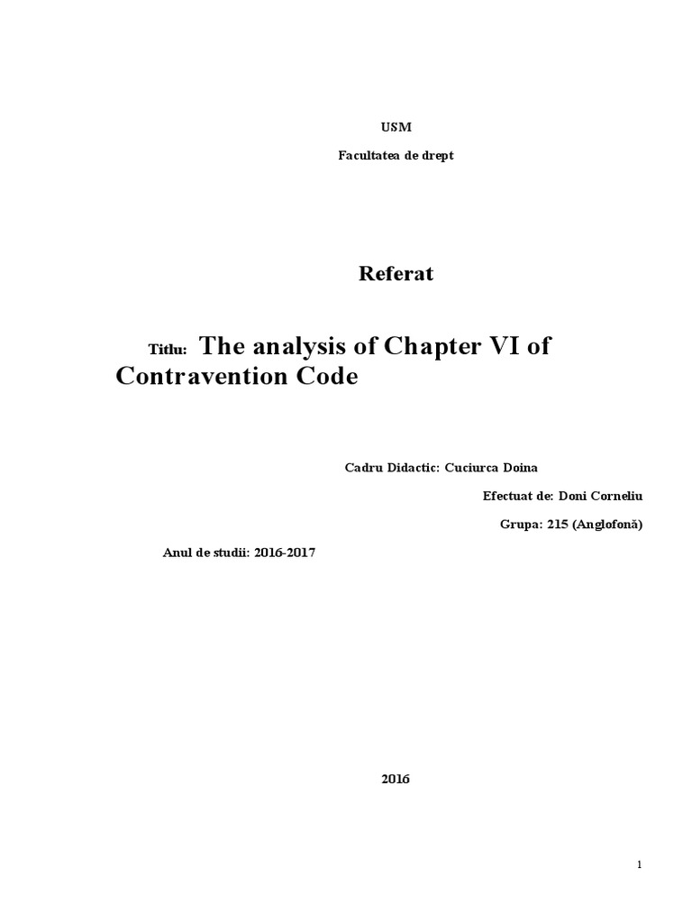 The Analysis of Chapter VI of Contravention Code: Referat | PDF ...