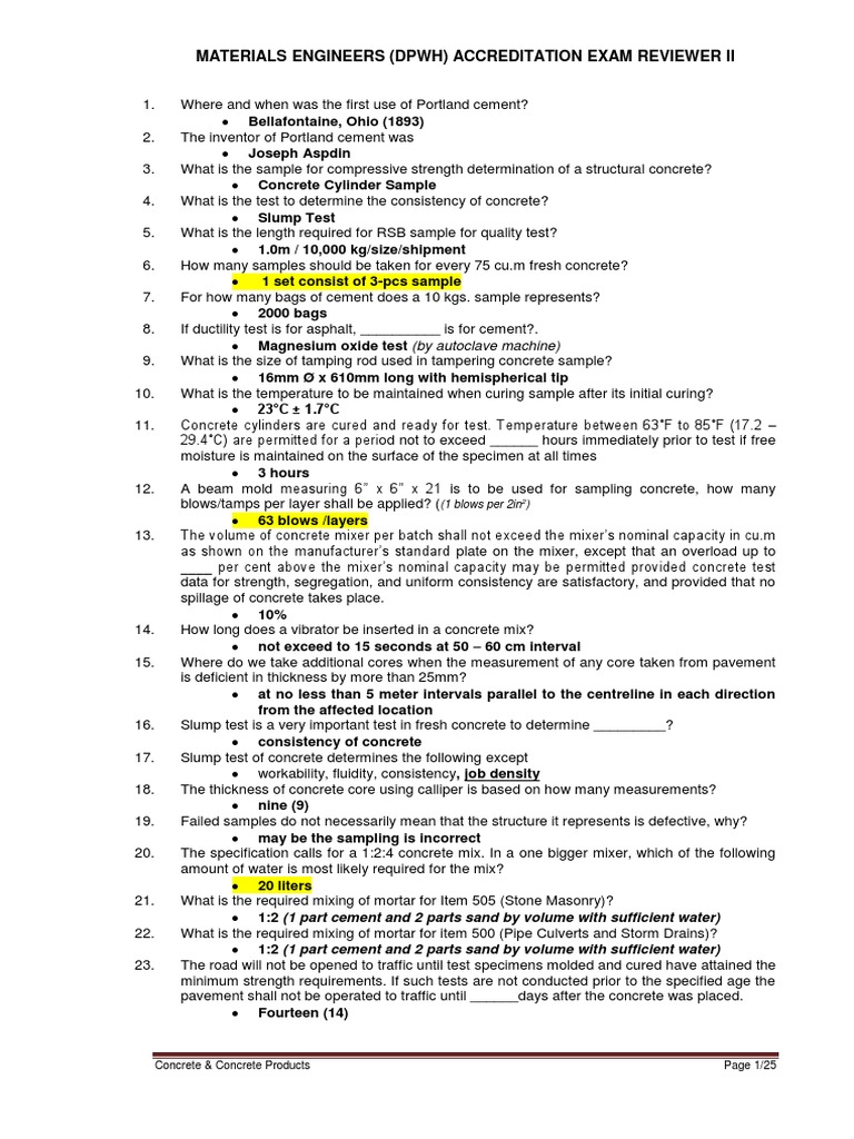 Materials Engineer Reviewer - II (Concrete & Concrete Products) | PDF ...