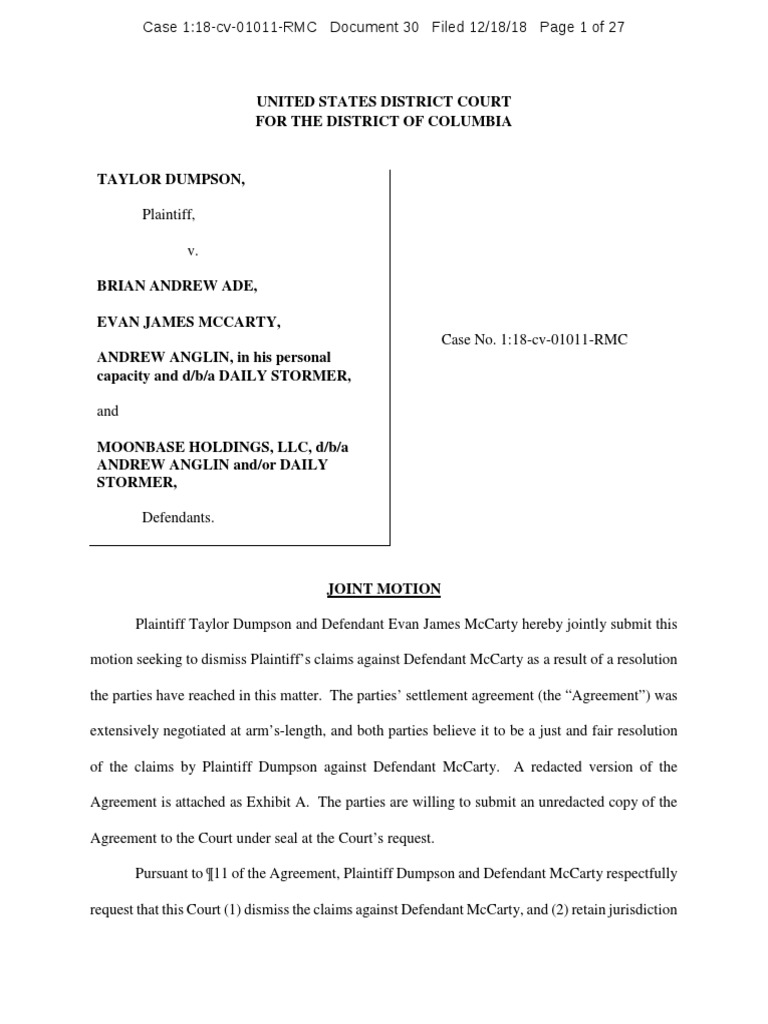 Taylor Dumpson vs. McCarty Settlement | PDF | Settlement (Litigation ...