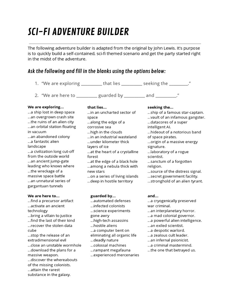 Sci-Fi Adventure Builder | PDF | Nature
