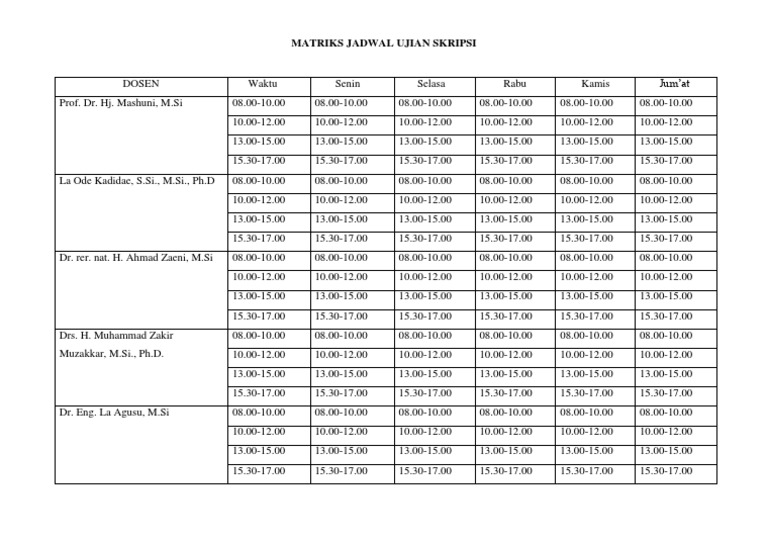 Matriks Jadwal Ujian Skripsi | PDF | Qualifications | Titles