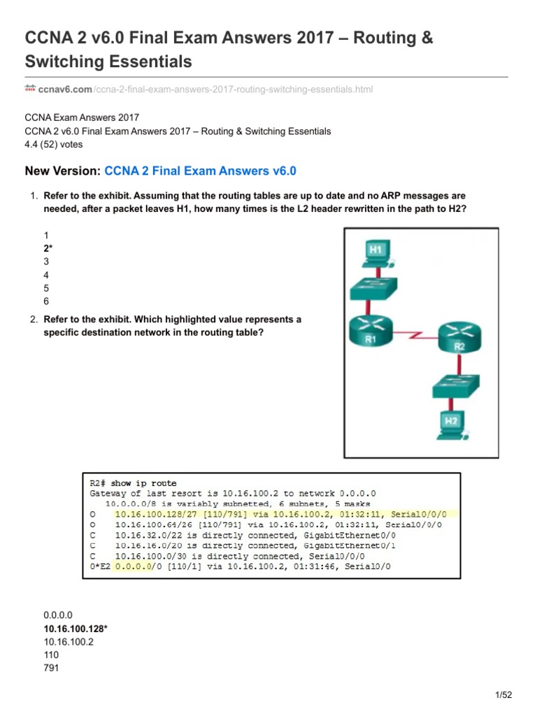 CCNA 2 v6.0 Final Exam Answers 2017 - Routing & Switching Essentials | PDF | Ip Address | I Pv6