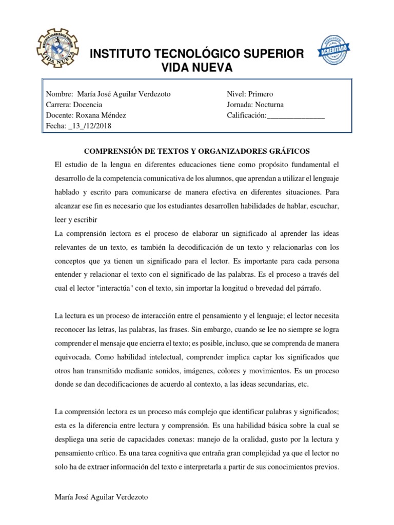 Comprensión de Textos y Organizadores Gráficos | PDF | Comprensión ...
