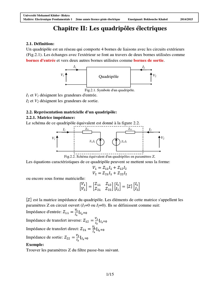 EF1 Cours Ch02 TD02 2014 PDF | PDF | Impédance (électricité) | Grandeur physique