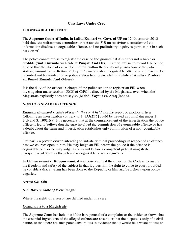 Case Laws Under CRPC | PDF | Government Institutions | Public Sphere