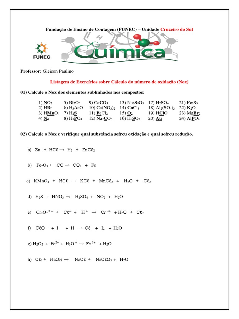 Exercícios de Cálculo Do Nox 1 | PDF