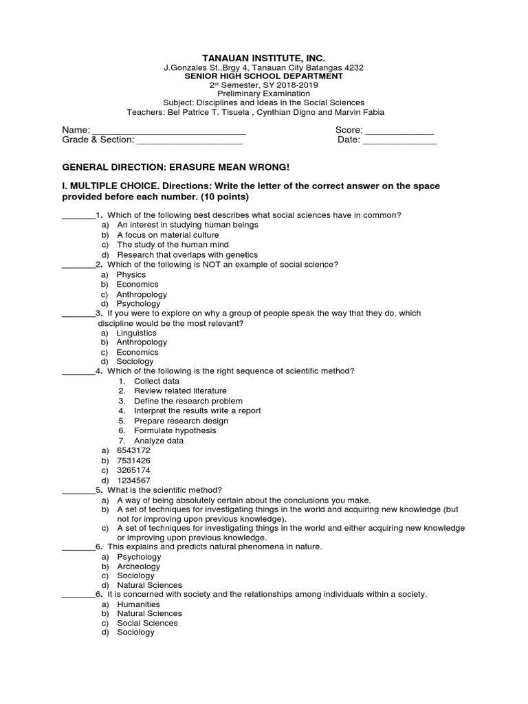 Examination of Diss 2018-2019 | PDF | Anthropology | Social Science
