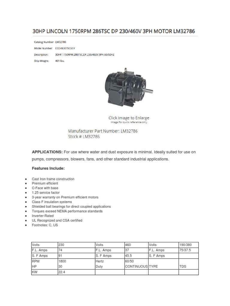Motor Lincoln 286 TSC | PDF | Electrical Engineering | Machines