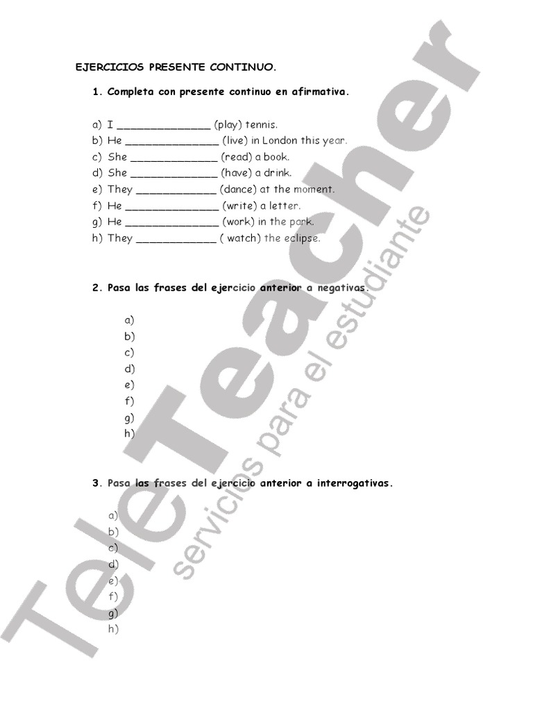 Ejercicios Presente Continuo PDF | PDF